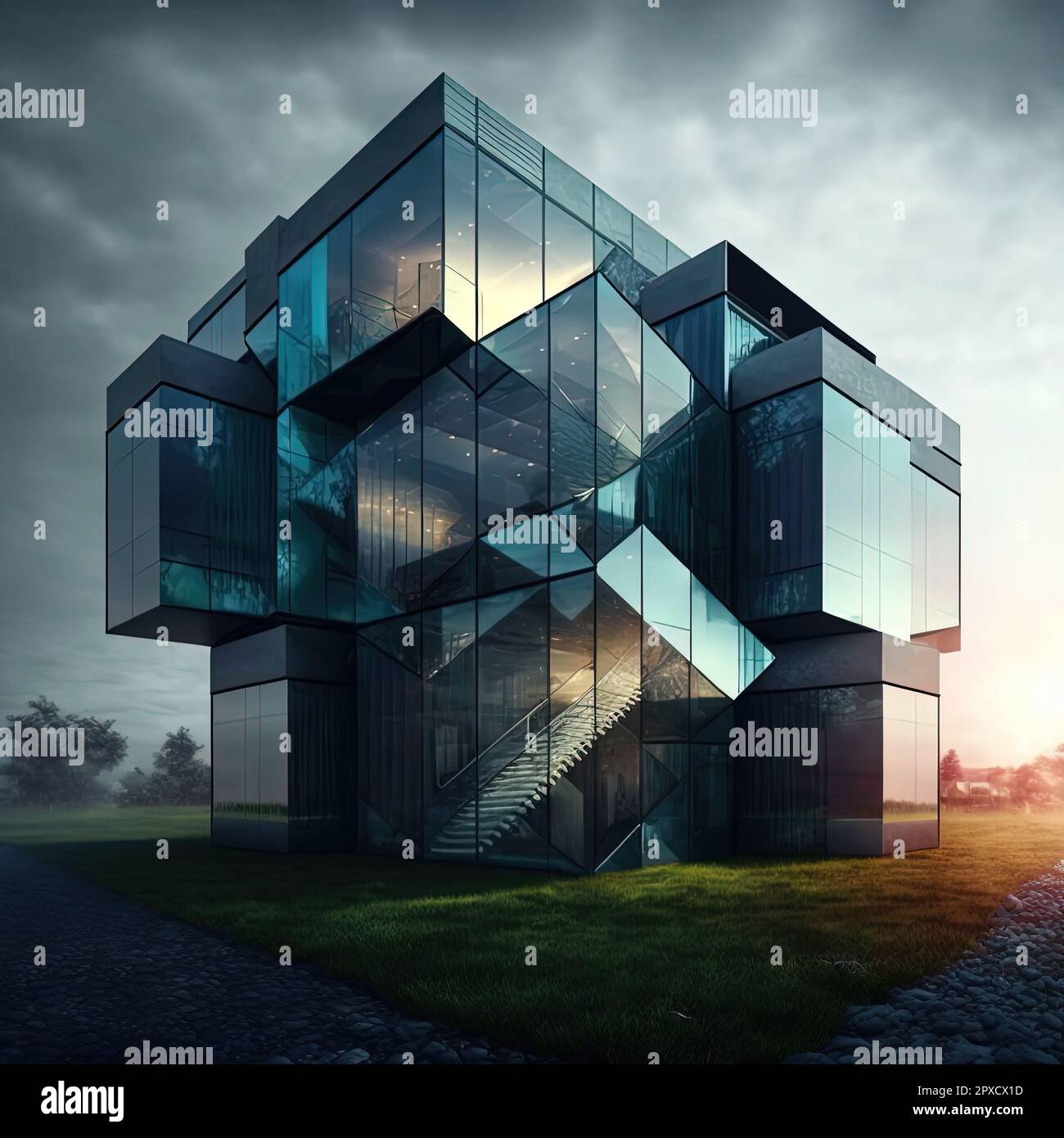 This magnificent architectural photo captures a modern building with a ...