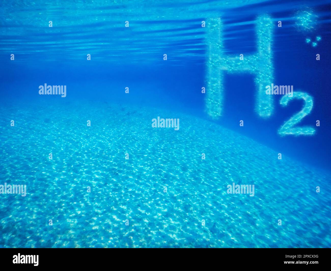 3D illustration renewable pure energy blue h2 hydrogen in deep blue ...