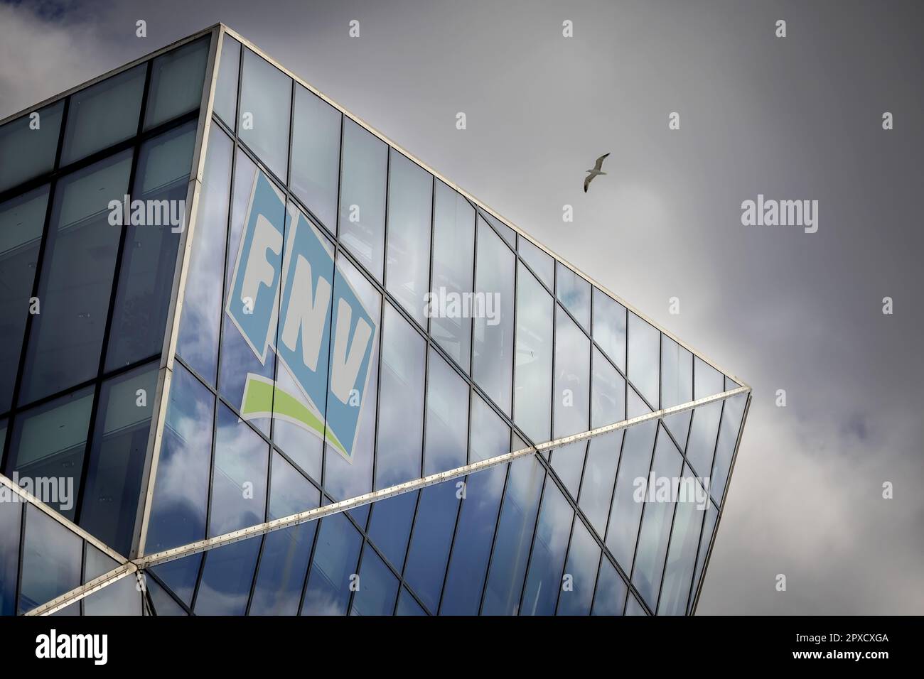 UTRECHT - Logo of the FNV on the exterior of the central trade union ...