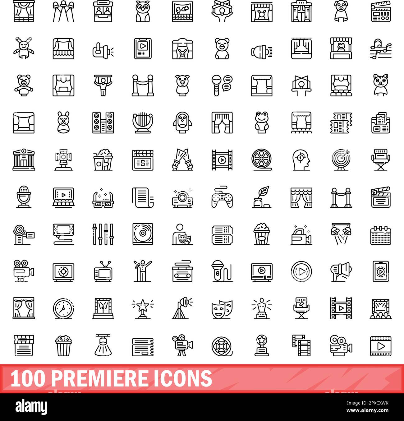 100 premiere icons set. Outline illustration of 100 premiere icons ...