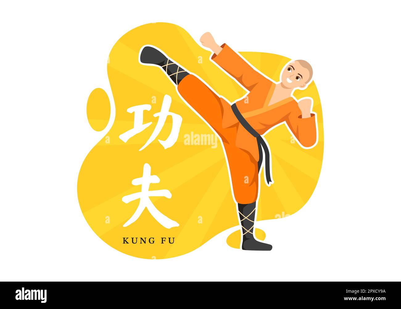 Kung Fu Illustration with People Showing Chinese Sport Martial Art in ...