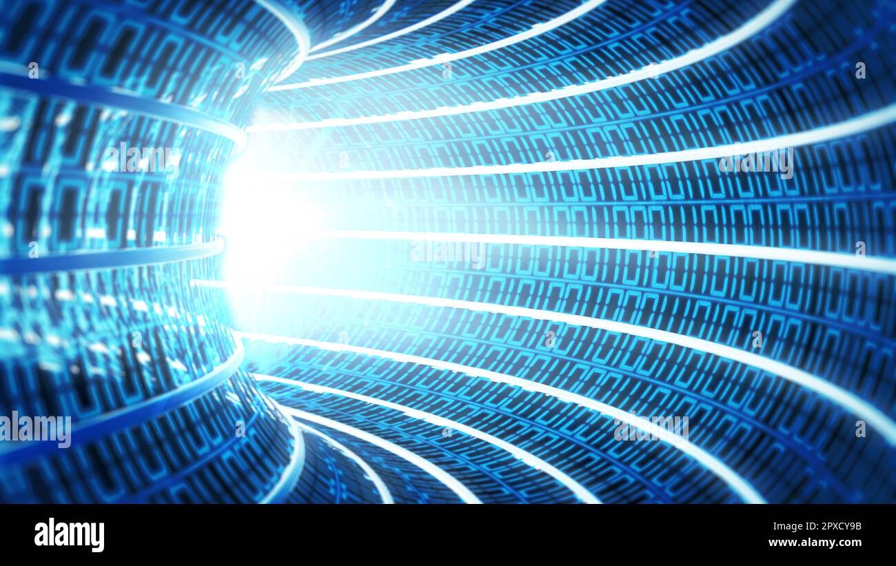 Binary code tunnel forming with 1 and 0's. 3D illustration Stock Photo ...