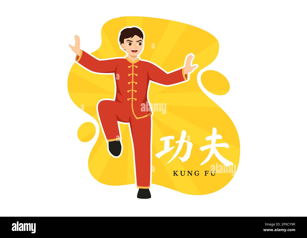 Kung Fu Illustration with People Showing Chinese Sport Martial Art in ...