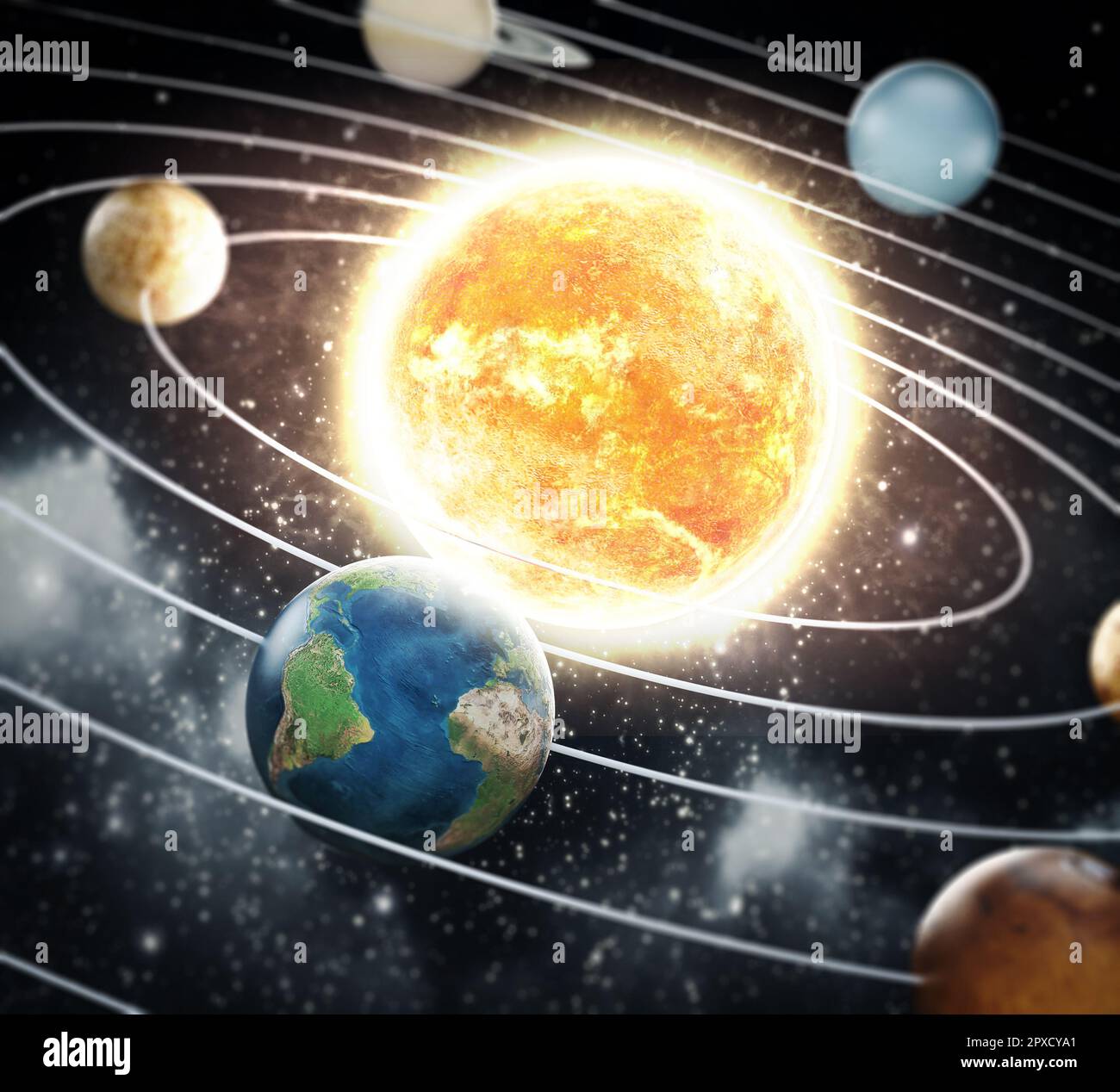 Solar system illustration. Elements of this image furnished by NASA. 3D ...