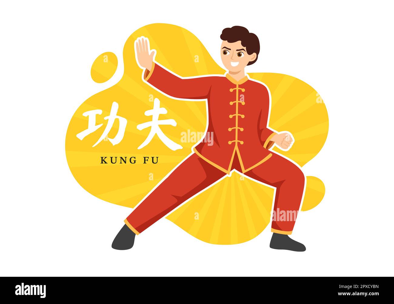 Kung Fu Illustration with People Showing Chinese Sport Martial Art in ...
