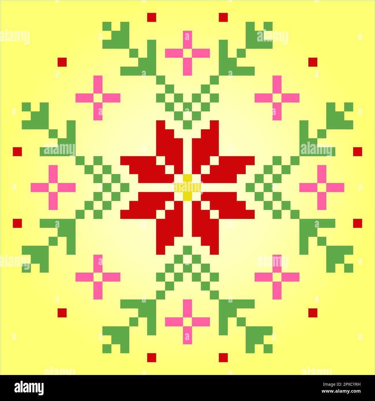 8 bit pixel flower ornaments. Circle of flowers for cross stitch ...