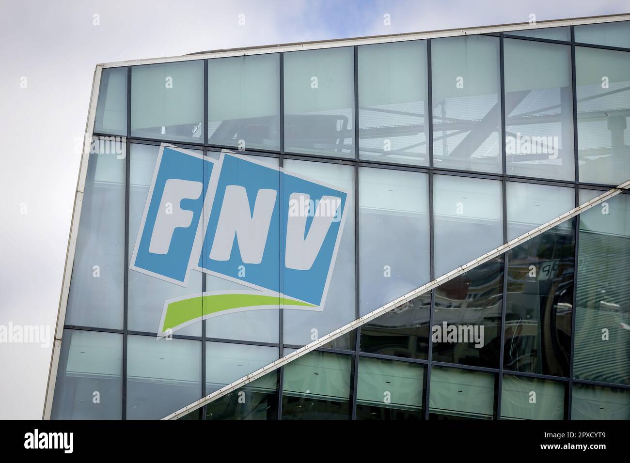 UTRECHT - Logo of the FNV on the exterior of the central trade union ...