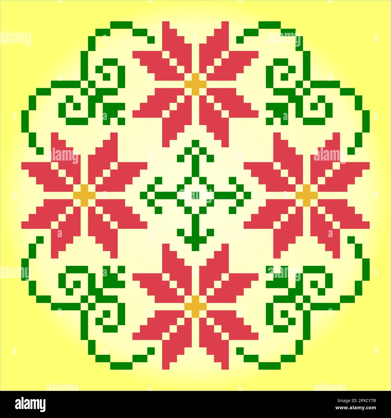 8 bit pixel flower ornaments. Circle of flowers for cross stitch ...