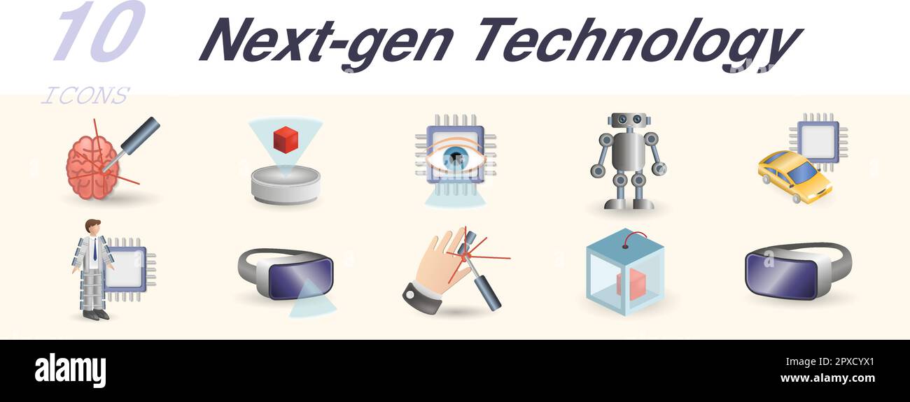 Next-gen technology set. Creative icons: optogenetics, holographic ...