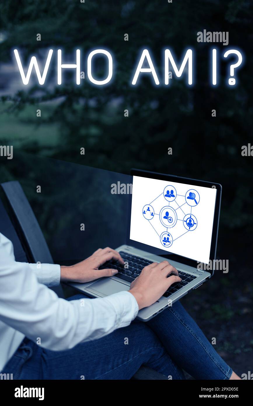 Writing displaying text Who Am I, Internet Concept when being asked ...