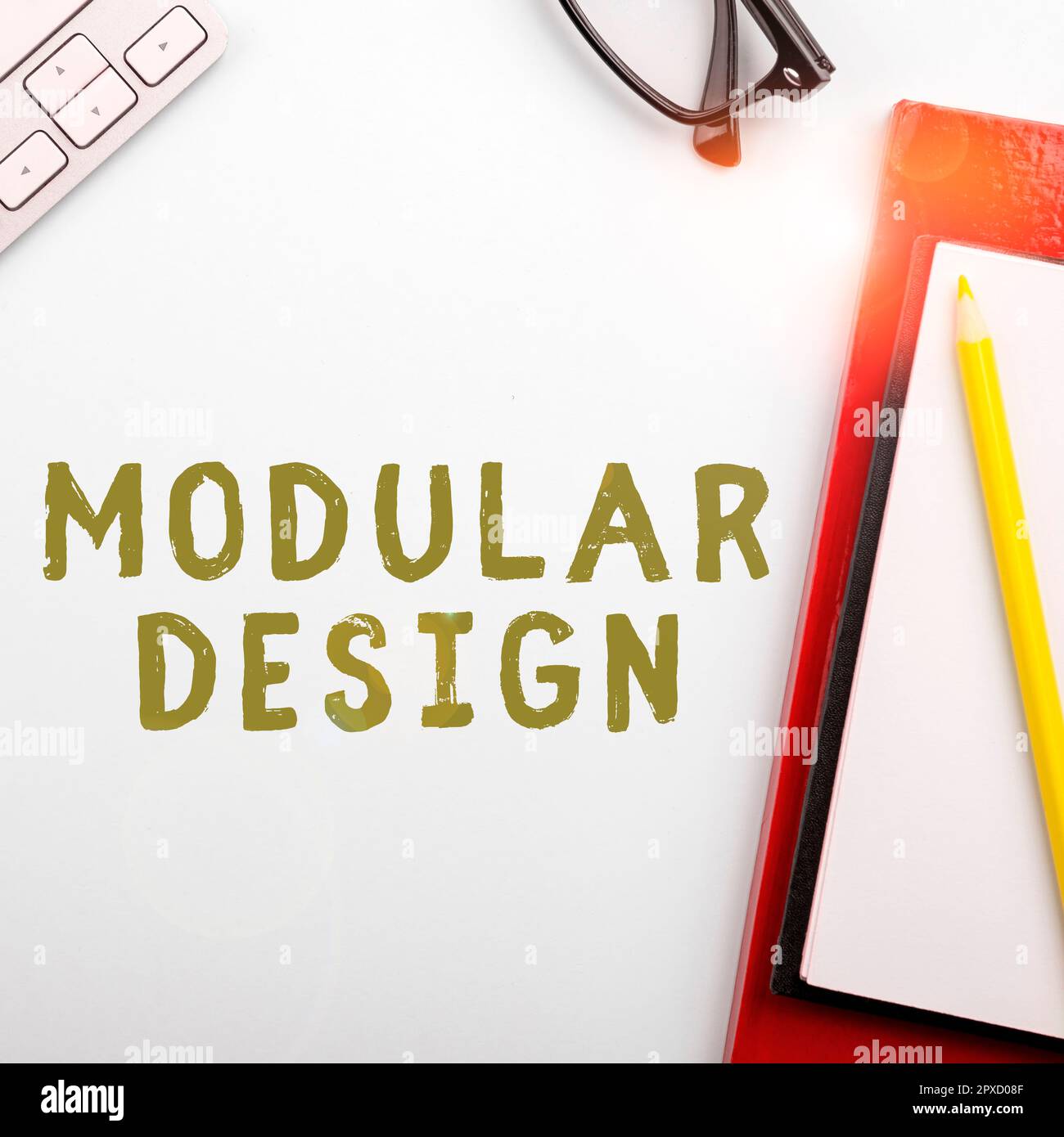 Text caption presenting Modular Design, Word Written on product ...