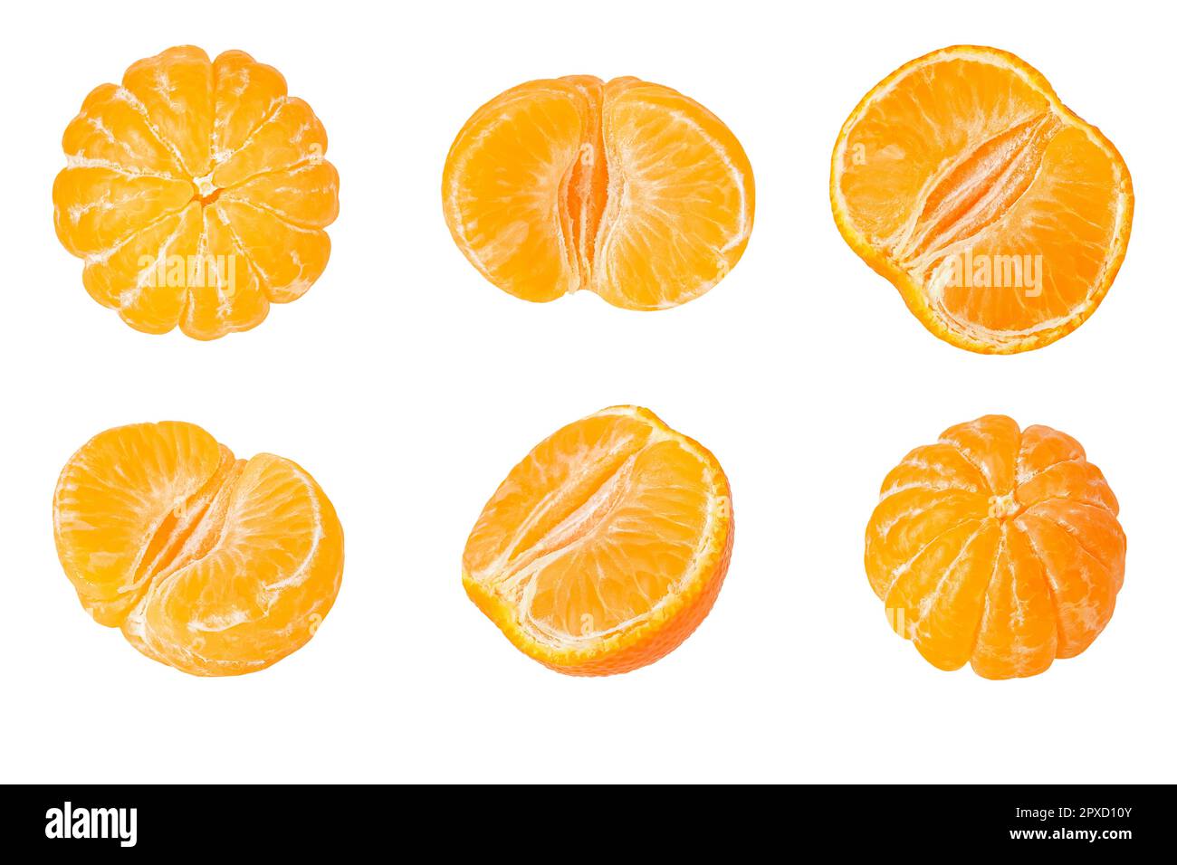 Collection slised mandarin fruits isolated on white with clipping path ...