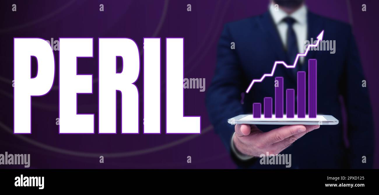 Conceptual caption Peril, Business showcase indicates something ...