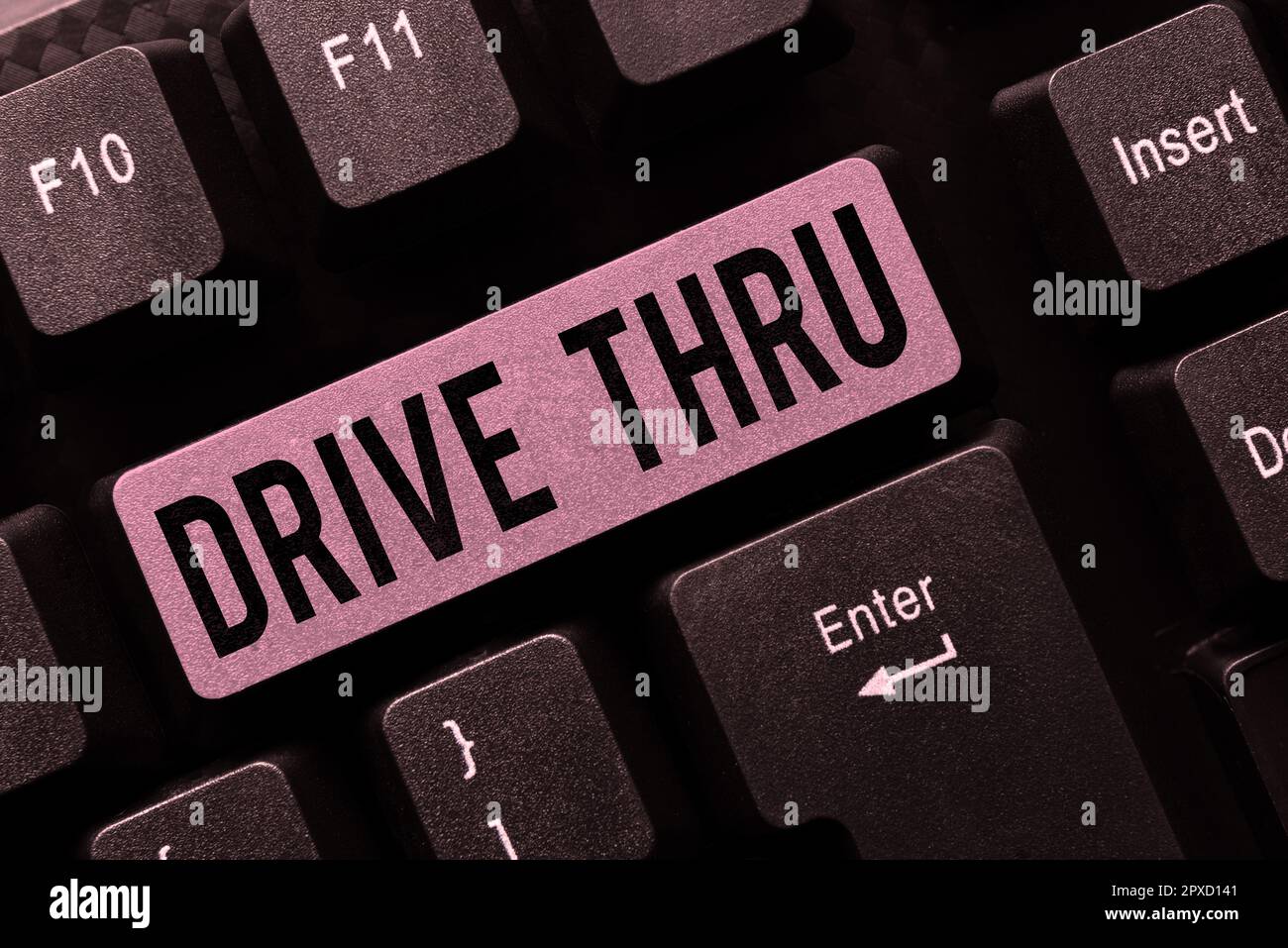 Hand writing sign Drive Thru, Concept meaning place where you can get ...