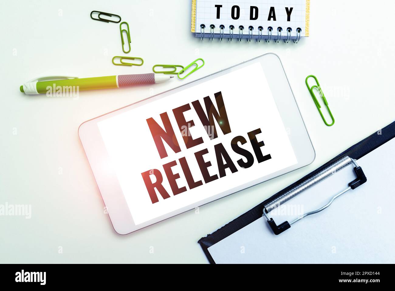 Text caption presenting New Release, Word for announcing something ...