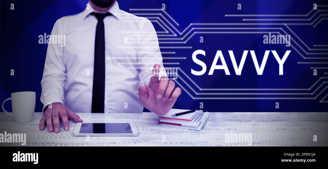 Conceptual caption Savvy, Internet Concept having perception ...