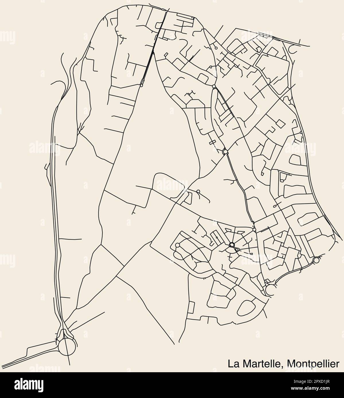 Street roads map of the LA MARTELLE NEIGHBOURHOOD, MONTPELLIER Stock ...