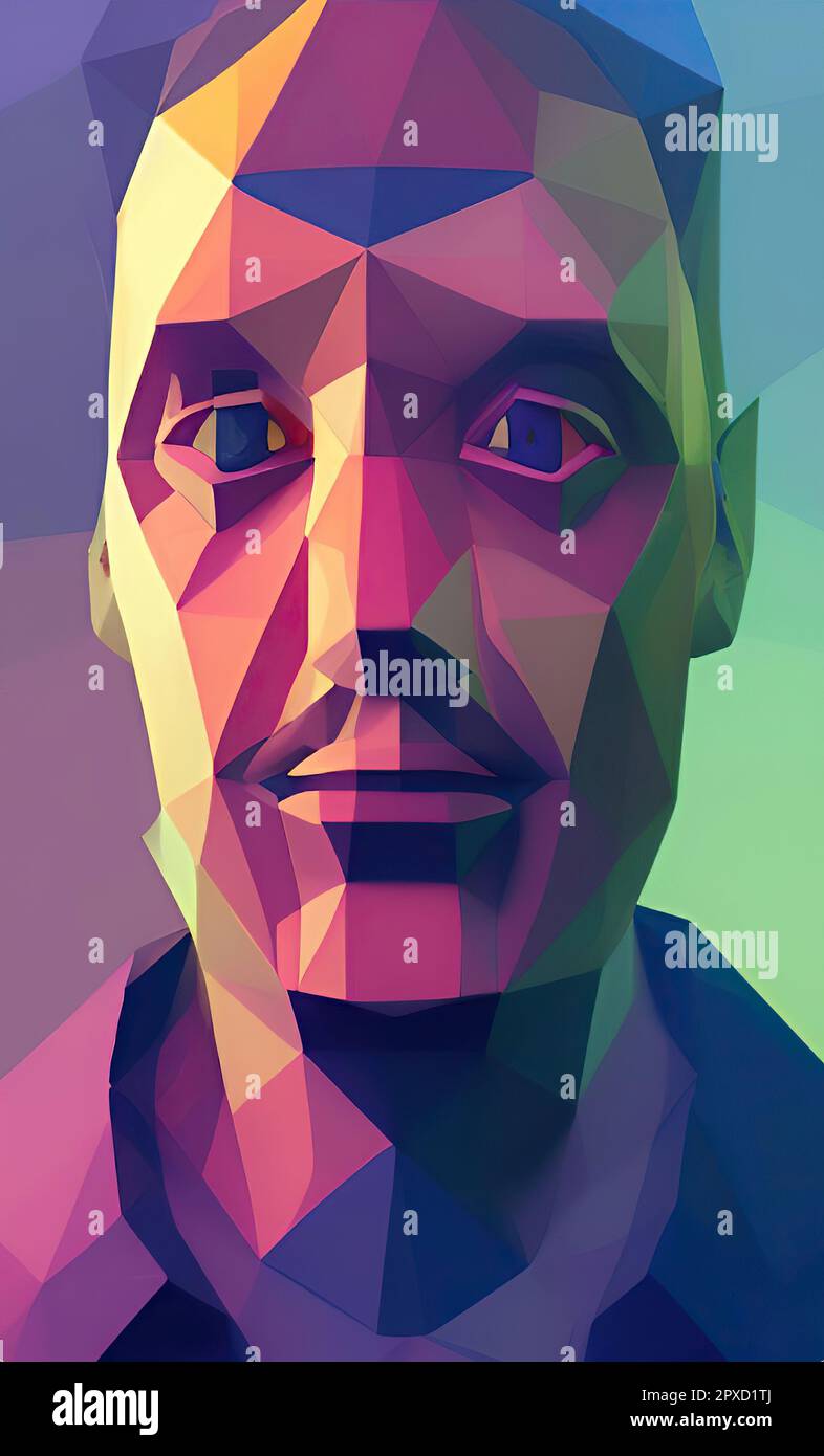 Low poly man's head 3d illustration Stock Photo - Alamy