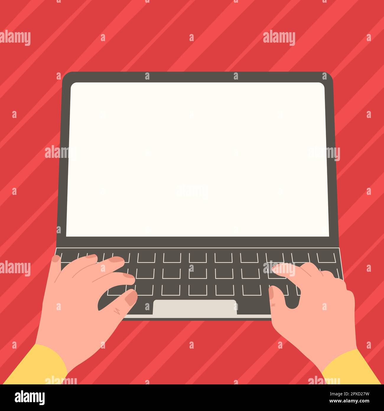 Hands typing text on keyboard. Laptop screen with important information ...