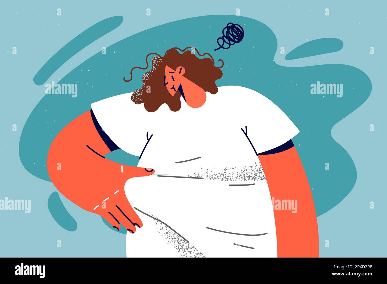 Unhappy overweight woman touch fat on belly struggle with weight ...