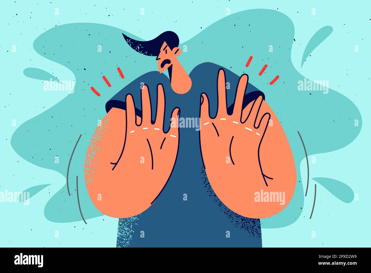 Unhappy man show no hand gesture. Frustrated decisive guy reject offer ...