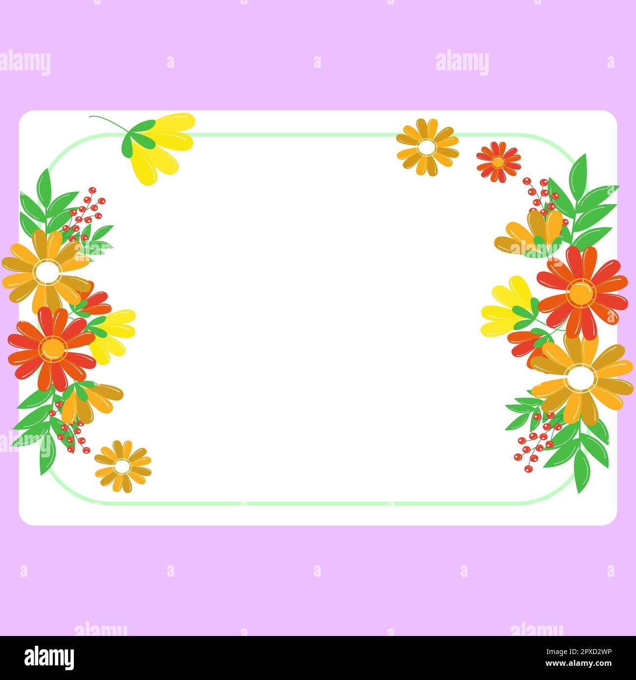 Purple Text Frame Surrounded With Assorted Flowers Hearts And Leaves ...