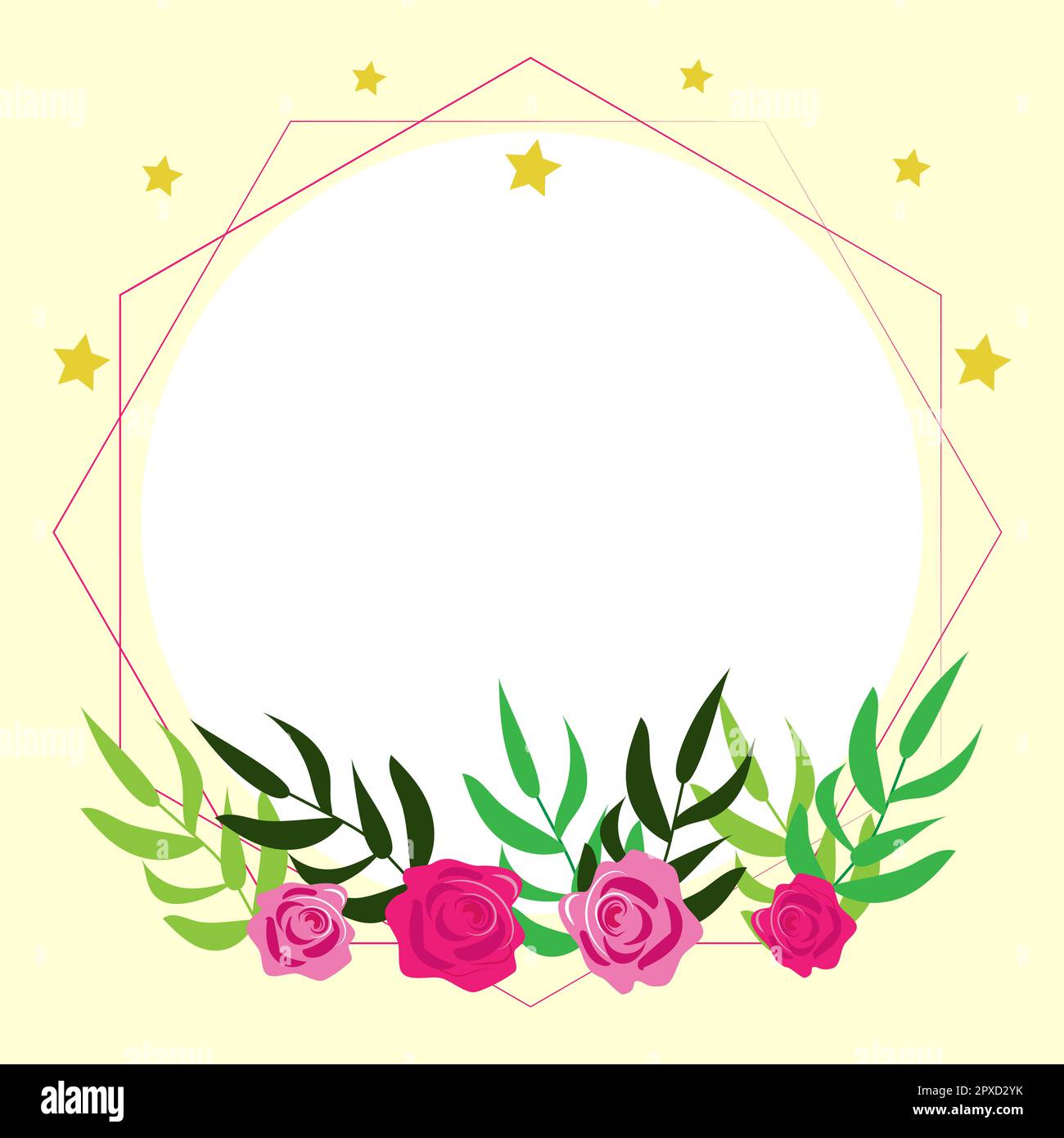 Light Yellow Frame Decorated With Colorful Flowers And Foliage Stock ...