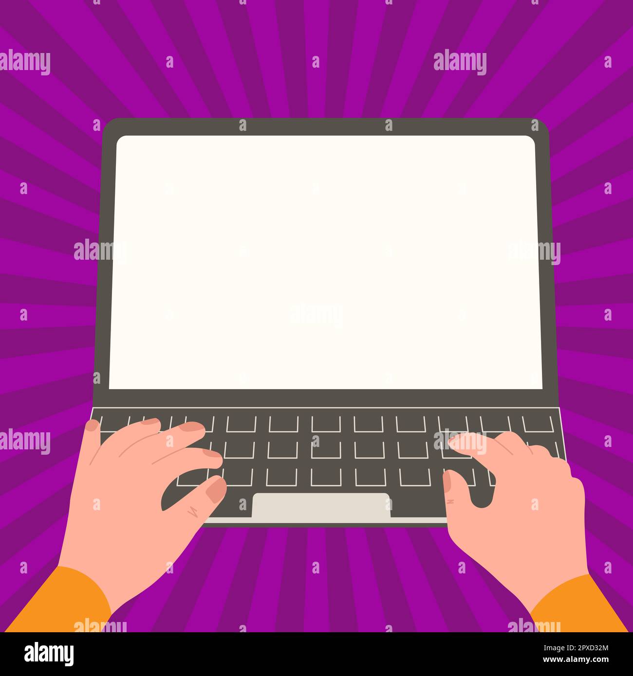 Hands typing text on keyboard. Laptop screen with important information ...