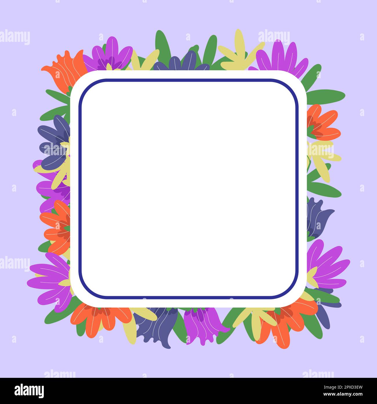 Blank purple Frame Decorated With Colorful Flowers And Foliage Stock ...