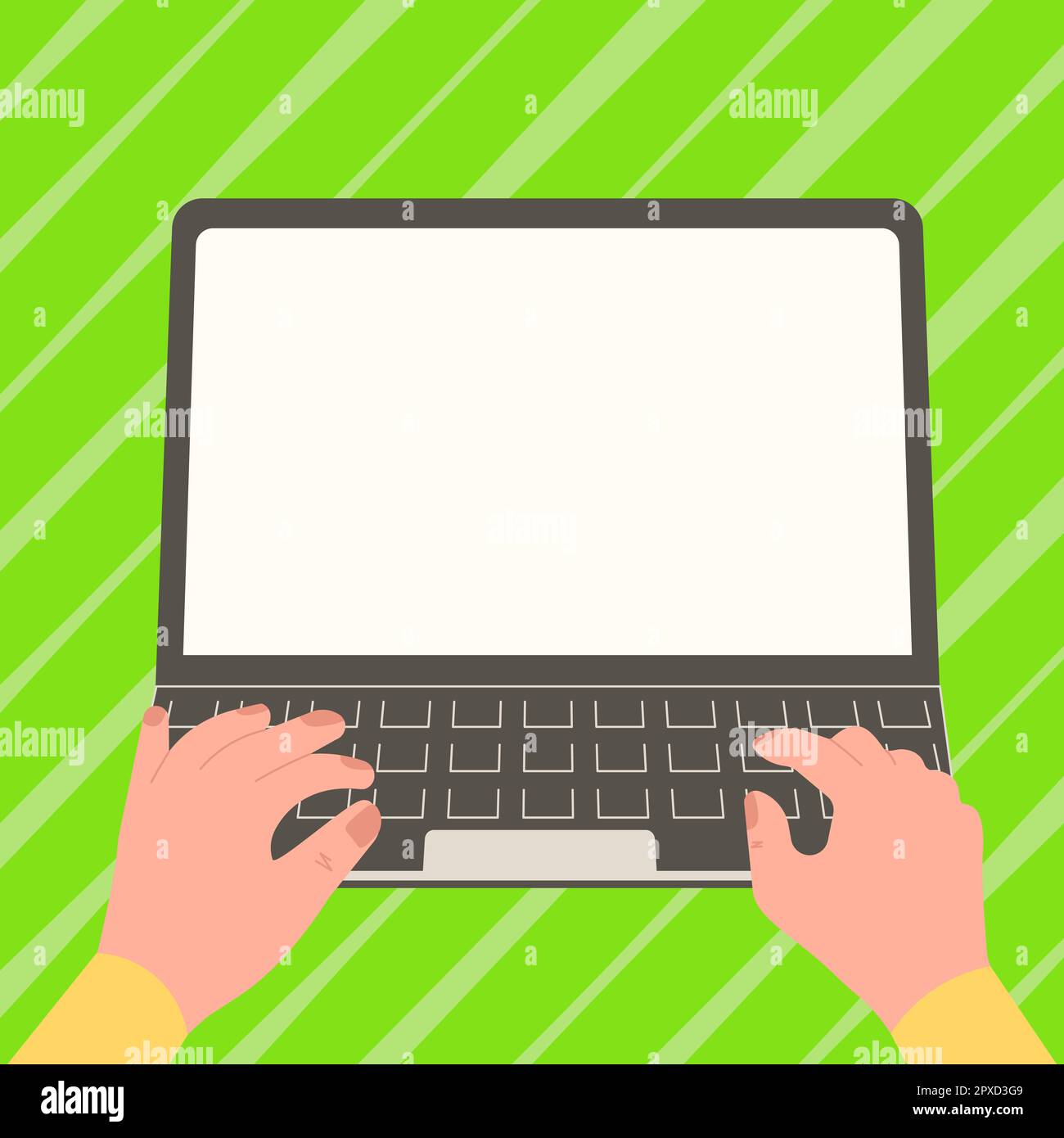 Hands typing text on keyboard. Laptop screen with important information ...