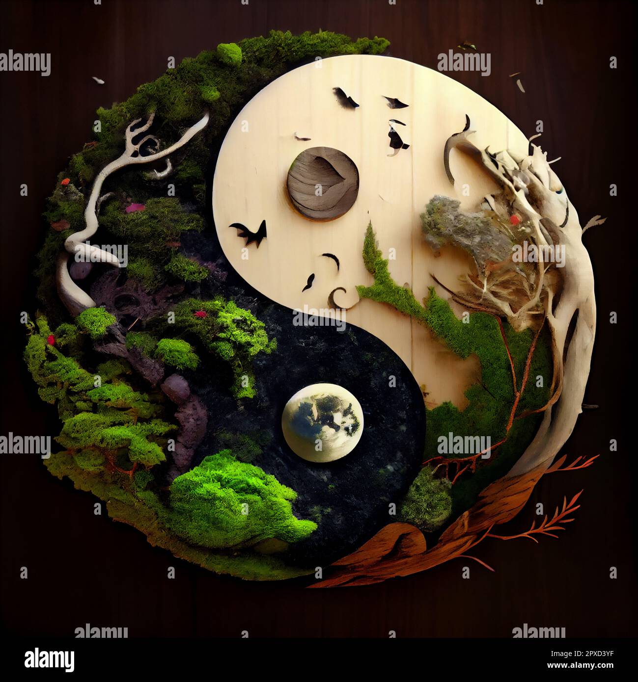 3D illustration artwork of yin yang sign plant balance Stock Photo - Alamy