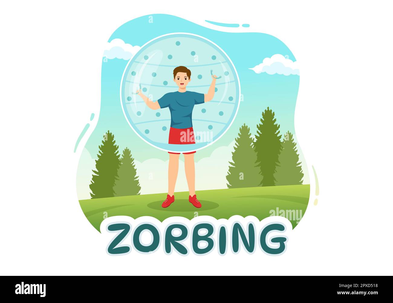 Zorbing Illustration with People Playing Bubble Bump on Green Field or ...