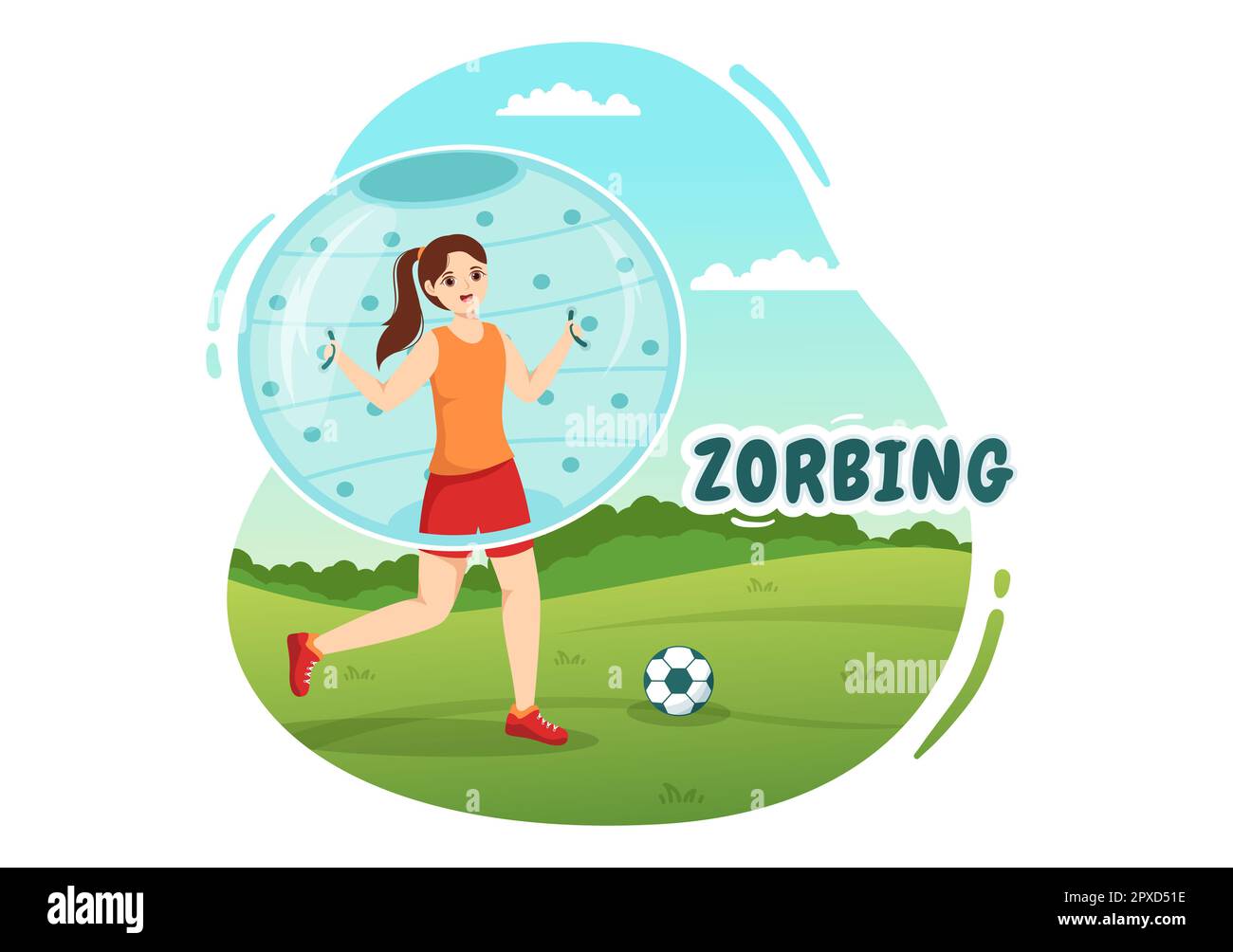 Zorbing Illustration with People Playing Bubble Bump on Green Field or ...