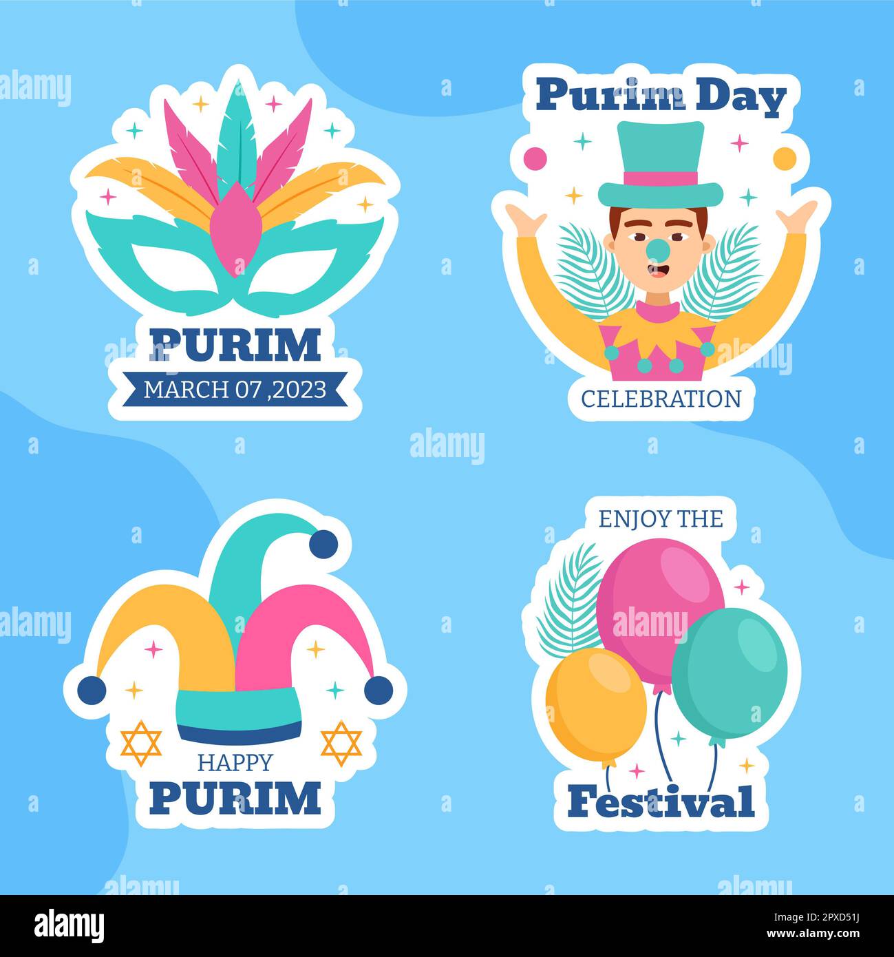 Happy Purim Day Label Flat Cartoon Hand Drawn Templates Illustration ...