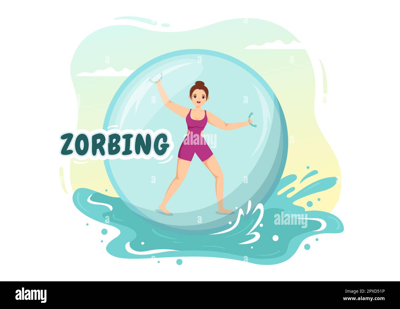 Zorbing Illustration with People Playing Bubble Bump on Green Field or ...