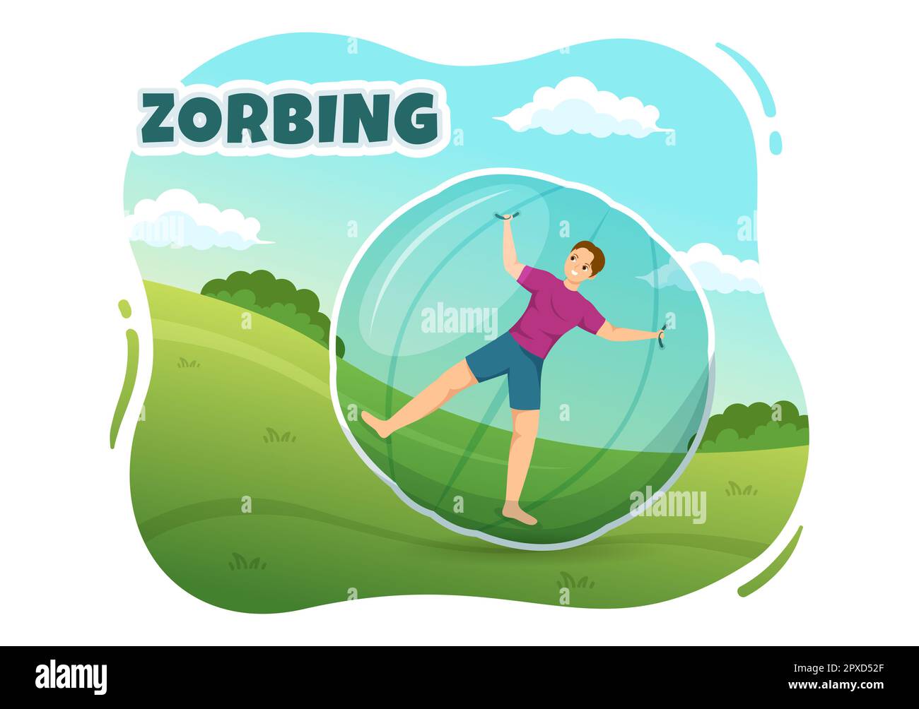 Zorbing Illustration with People Playing Bubble Bump on Green Field or ...