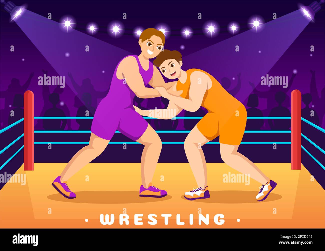 Wrestling Illustration with Two fighters Boxing Competition or ...