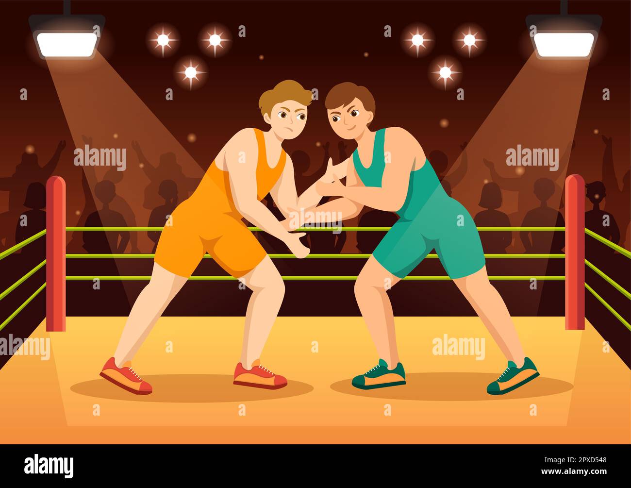 Wrestling Illustration with Two fighters Boxing Competition or ...