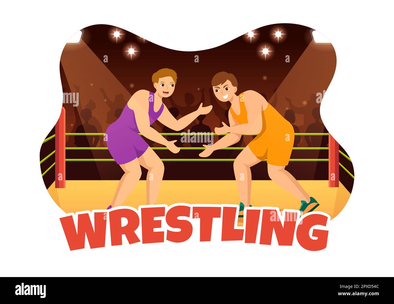 Wrestling Illustration with Two fighters Boxing Competition or ...