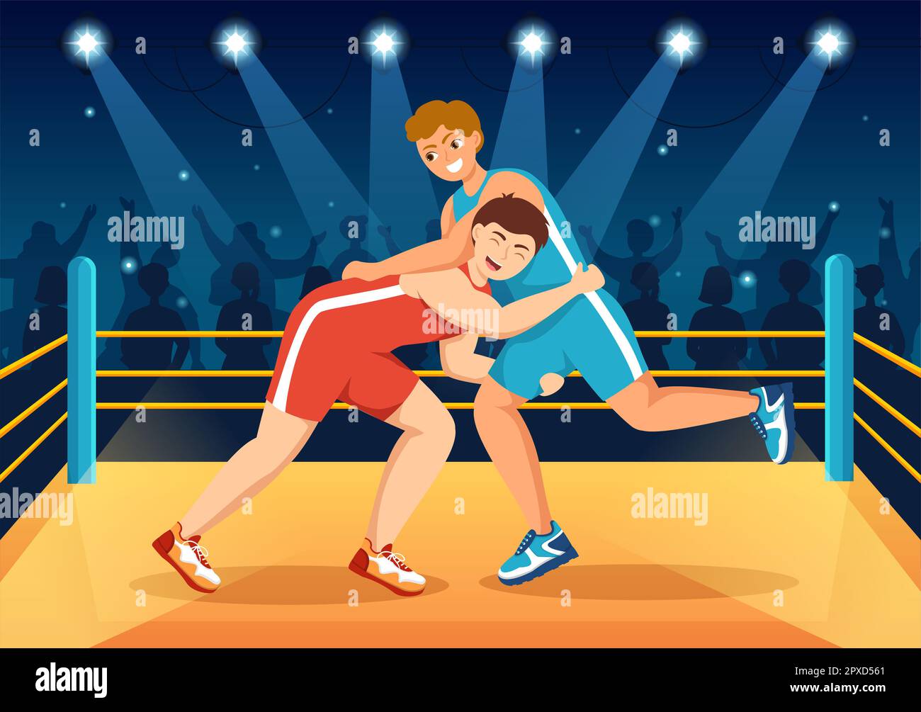 Wrestling Illustration with Two fighters Boxing Competition or ...