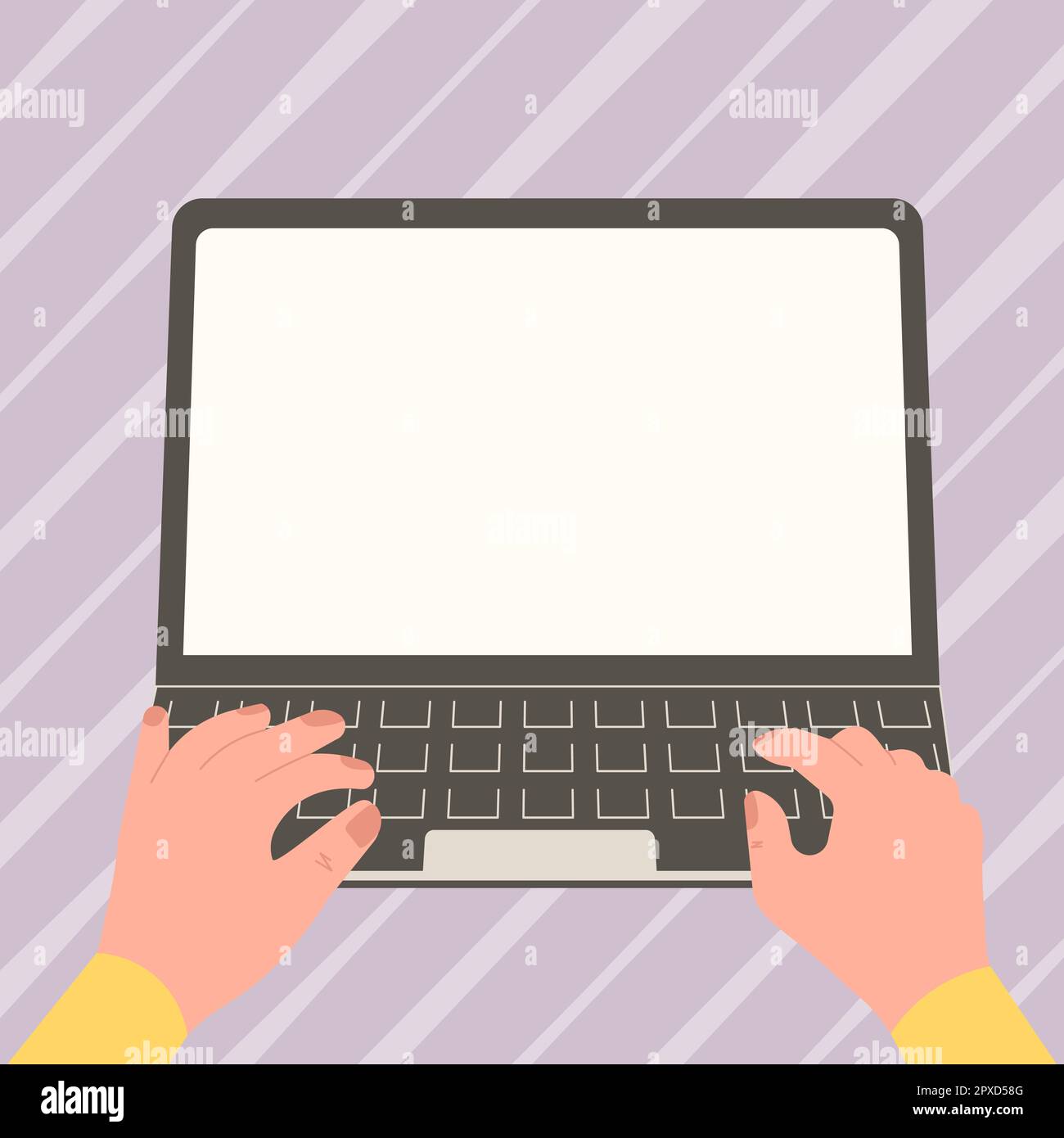 Hands typing text on keyboard. Laptop screen with important information ...