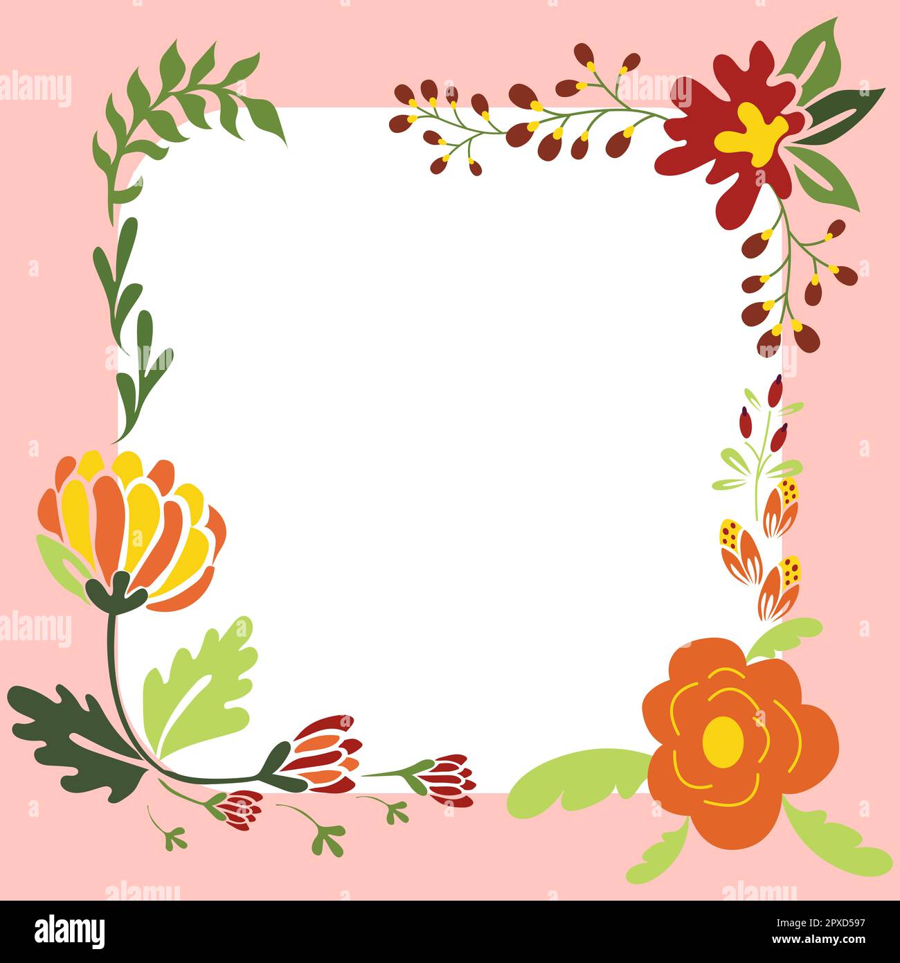 Pink Color. Text Frame Surrounded With Assorted Flowers Hearts And ...