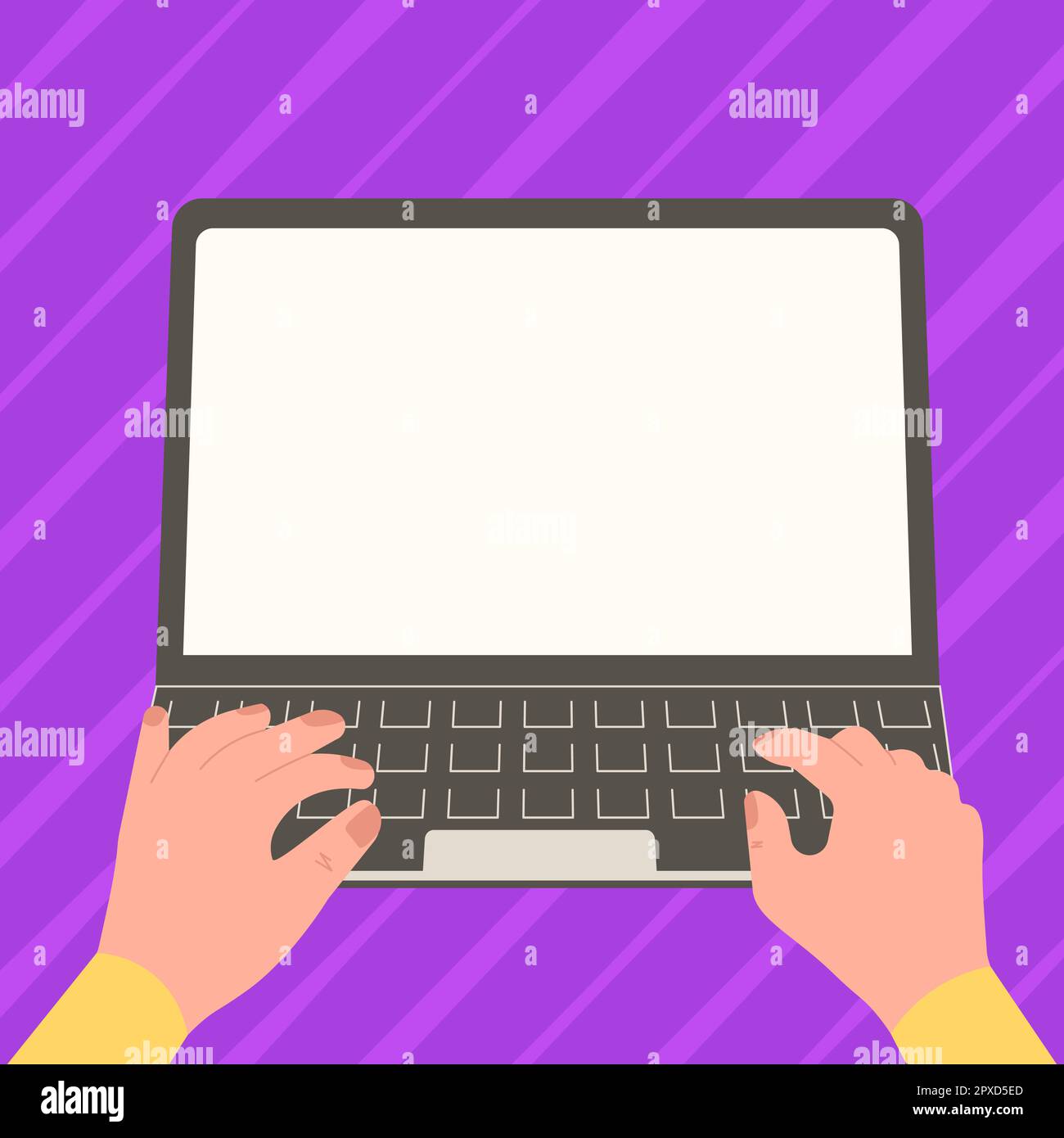 Hands typing text on keyboard. Laptop screen with important information ...