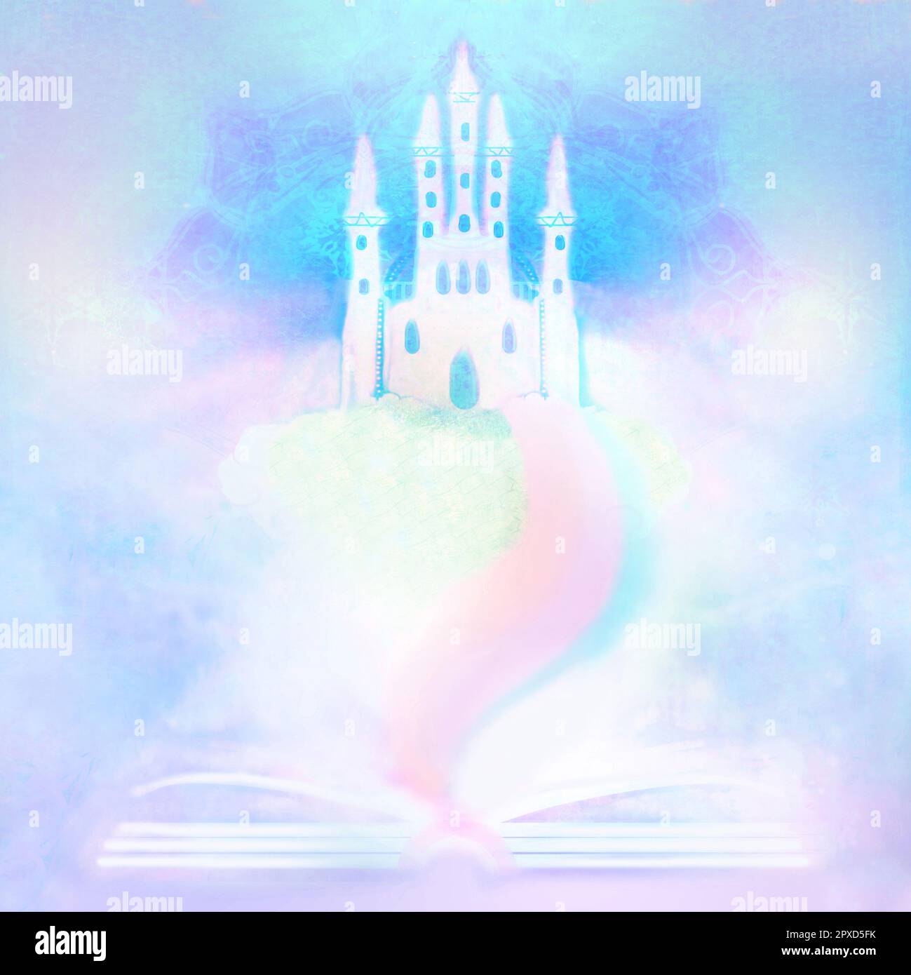 Magic world of tales, fairy castle appearing from the book Stock Photo ...