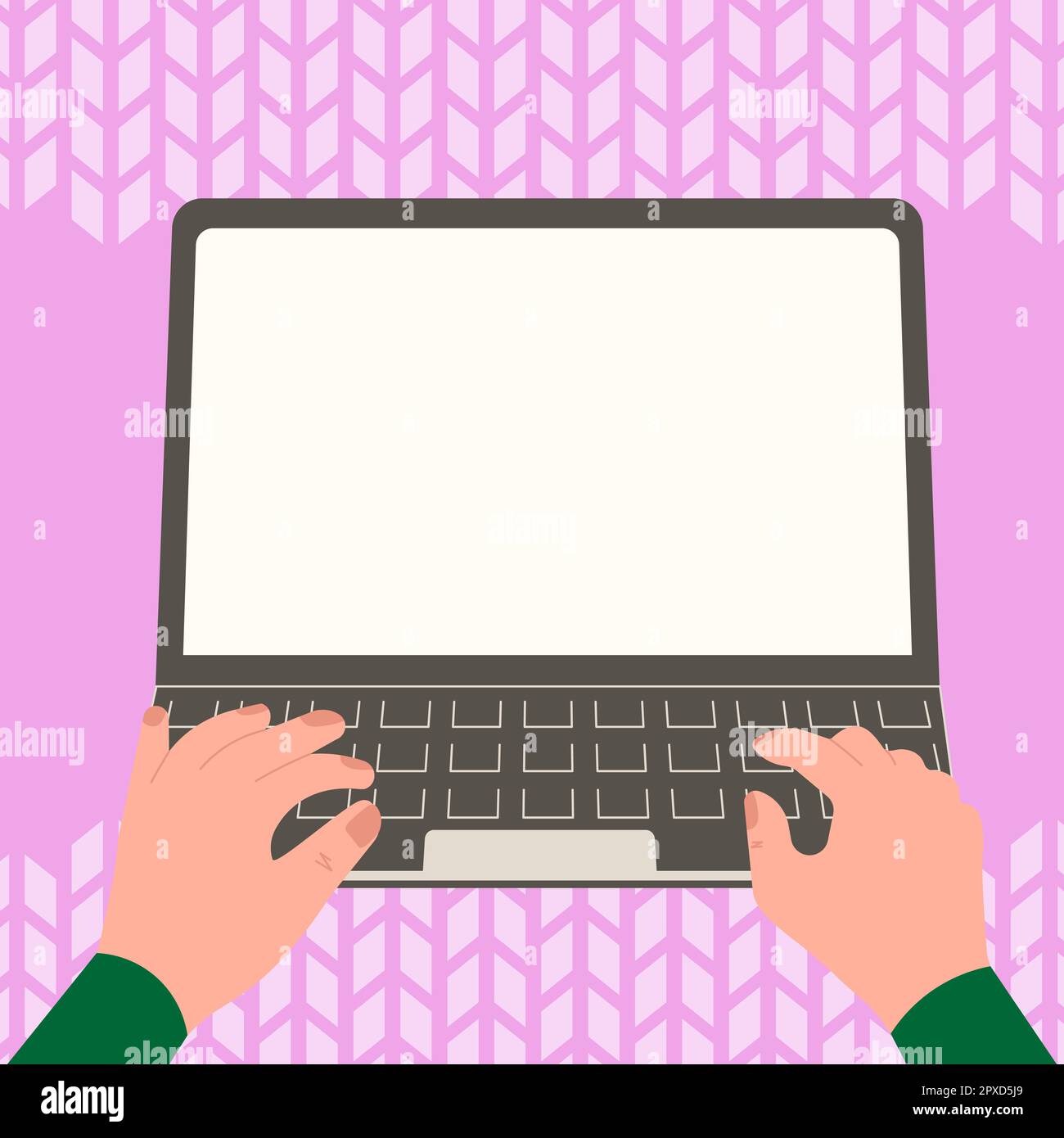 Hands typing text on keyboard. Laptop screen with important information ...
