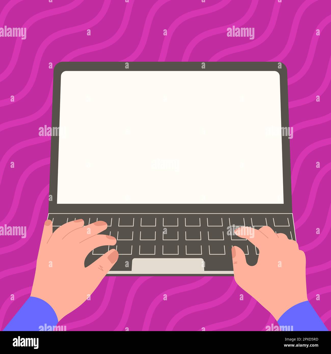 Hands typing text on keyboard. Laptop screen with important information ...