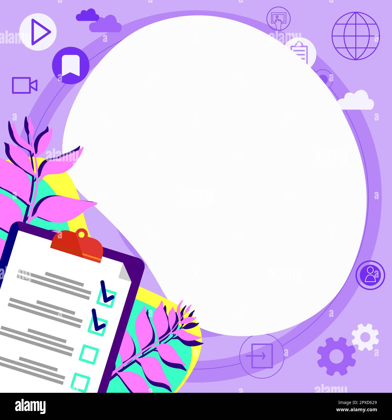 Paper with plan on colored background. White text holder with ...