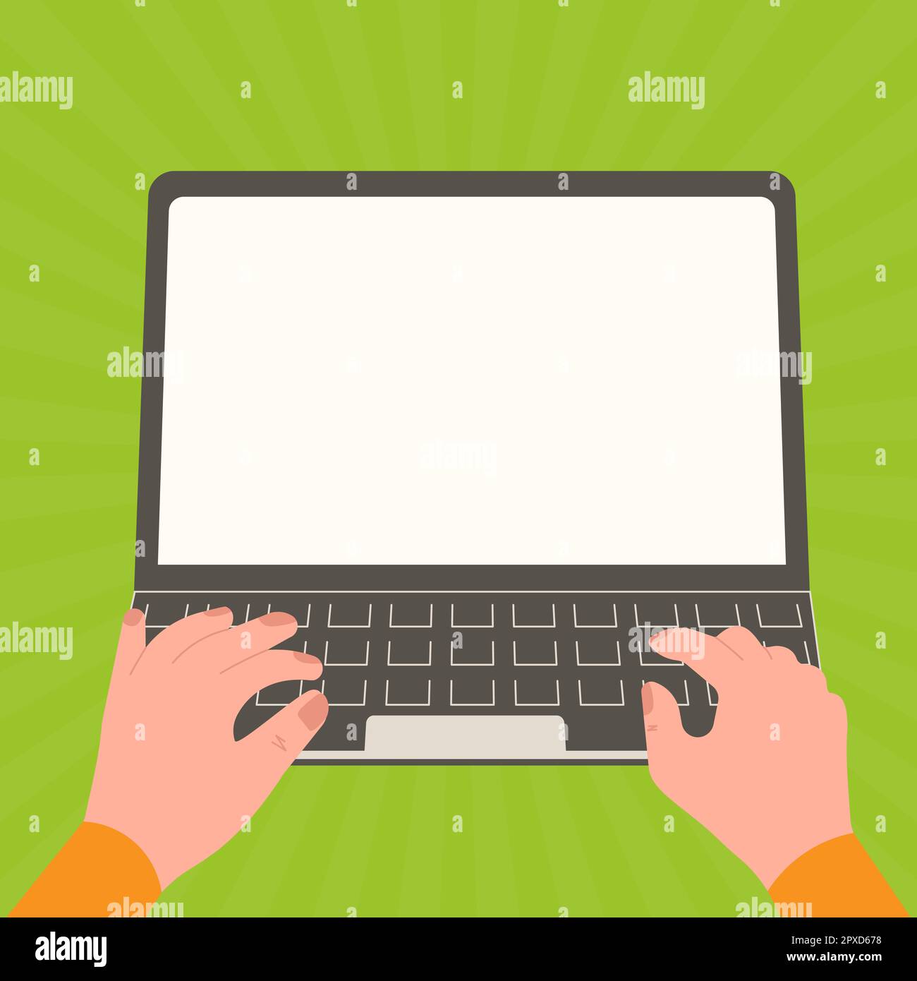 Hands typing text on keyboard. Laptop screen with important information ...