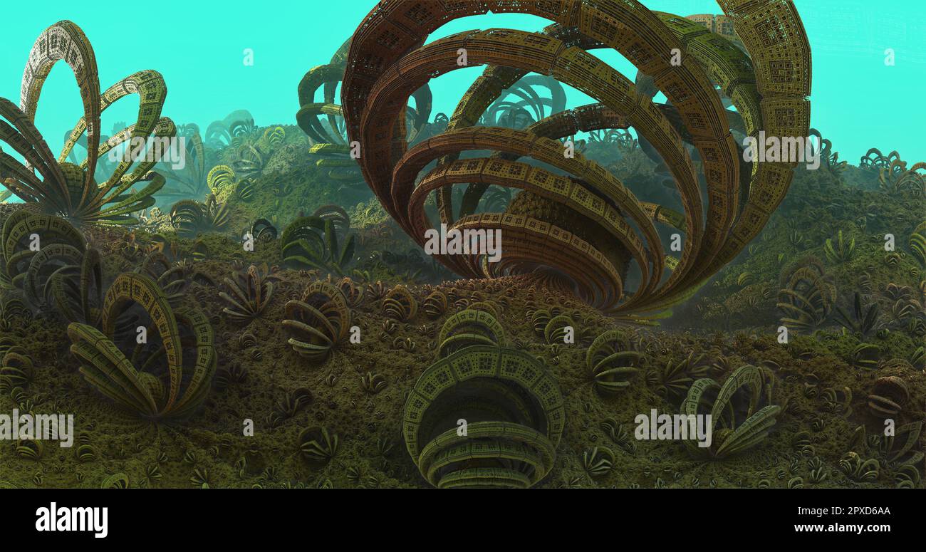 the surface of an alien planet under an alien sun 3d rendering Stock ...