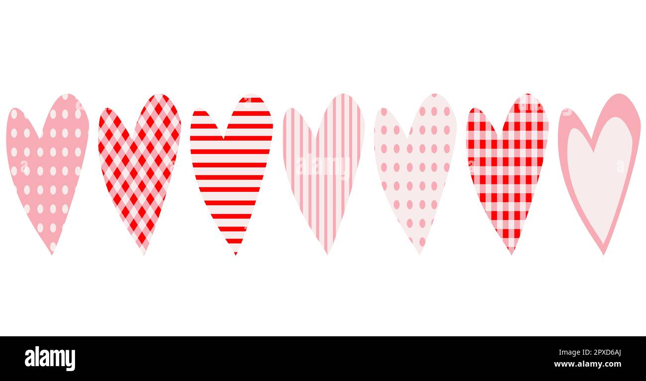 Collection of stylized pink hearts lined up in a row Stock Photo - Alamy